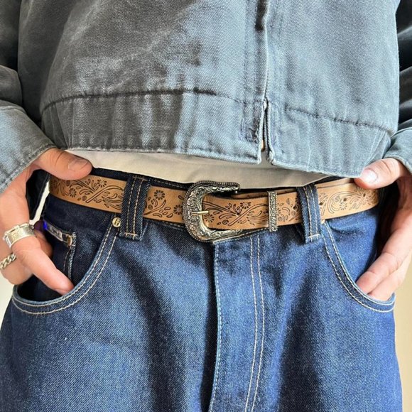 Accessories | Vintage Style Brown American Western Floral Silver Boho ...